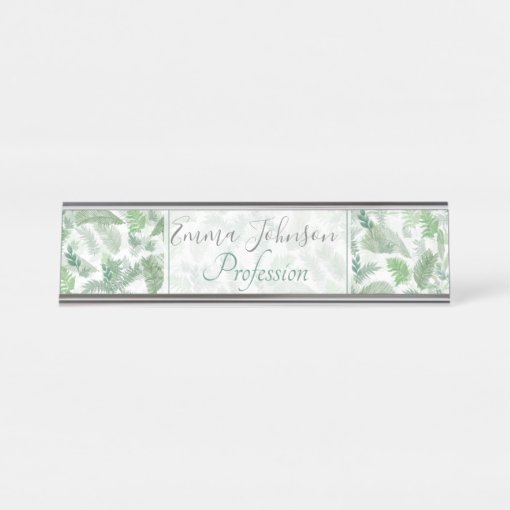 Modern Tropical Greenery White Green Foliage Desk Name Plate | Zazzle