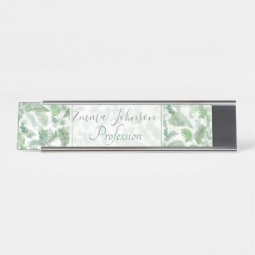 Modern Tropical Greenery White Green Foliage Desk Name Plate | Zazzle