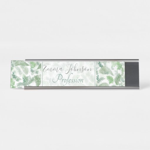 Modern Tropical Greenery White Green Foliage Desk Name Plate | Zazzle