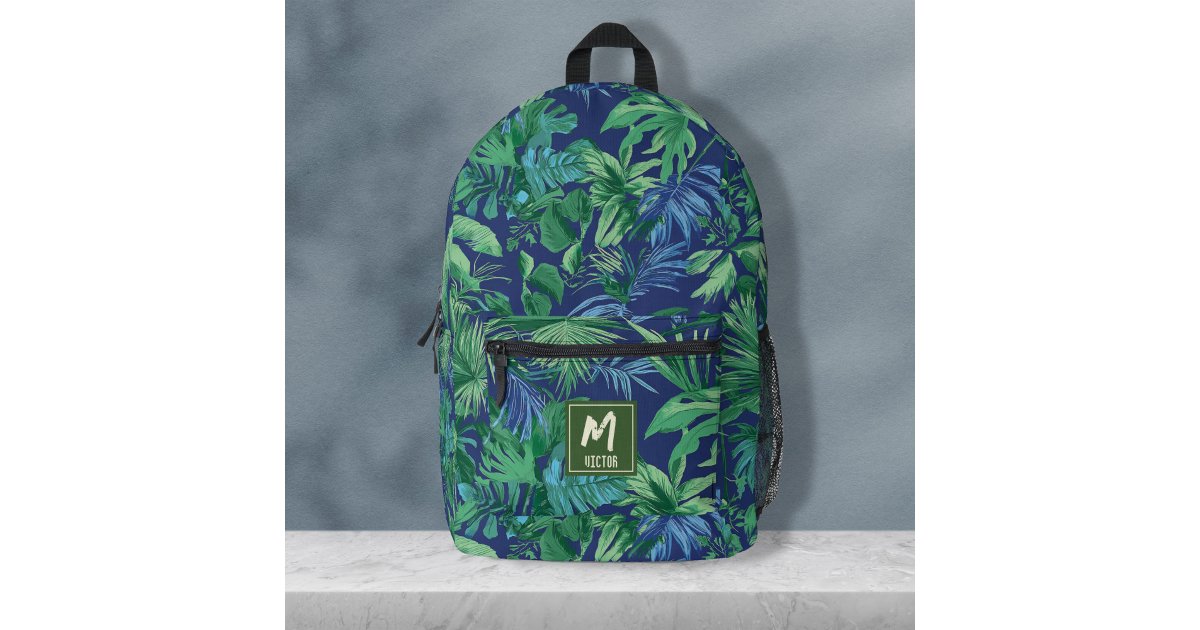 Modern Tropical Leaf Blue Green Custom Design Printed Backpack | Zazzle