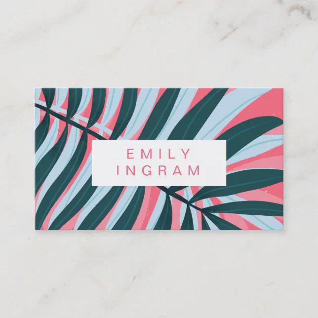 Modern tropical leaf bright pink teal design business card | Zazzle