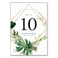 Modern Tropical Leaves Gold Frame Personalized Table Number | Zazzle