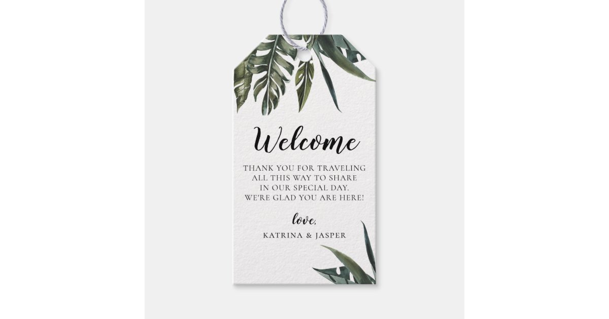 Modern Tropical Leaves Wedding Welcome Bag Gift Tags | Zazzle