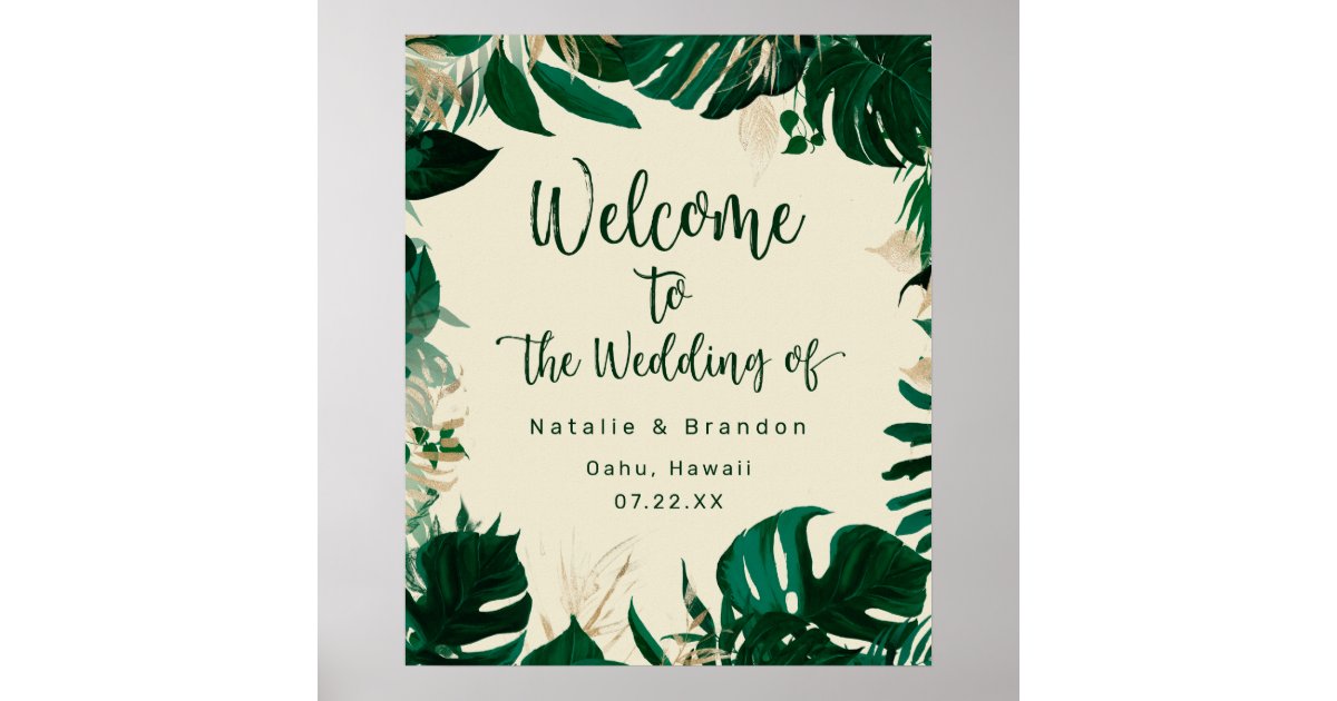 Modern Tropical Leaves Wedding Welcome Sign | Zazzle