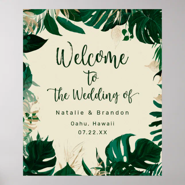 Modern Tropical Leaves Wedding Welcome Sign | Zazzle
