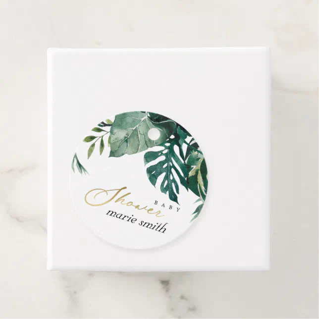 Modern Tropical Monstera Green Foliage Baby Shower Favor Tags | Zazzle Modern Tropical Monstera Green Foliage Baby Shower Favor Tags | Zazzle