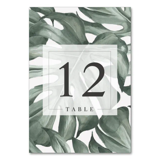 Modern Tropical Monstera Palm Leaves Wedding Table Number | Zazzle