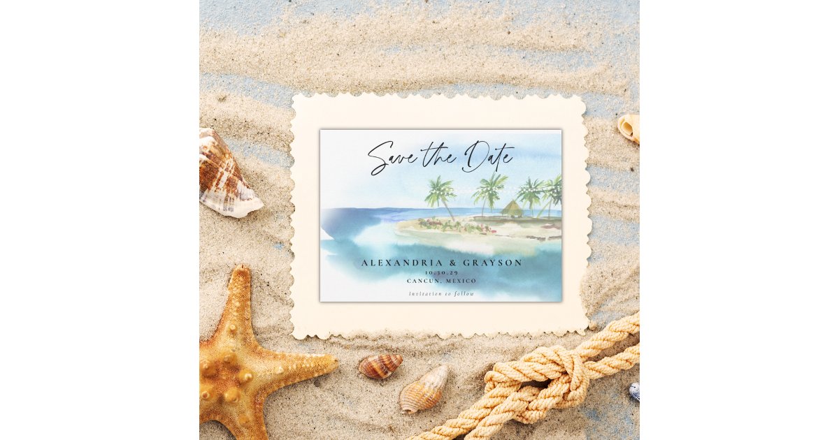 Modern Tropical Ocean Beach Wedding QR code Save The Date | Zazzle