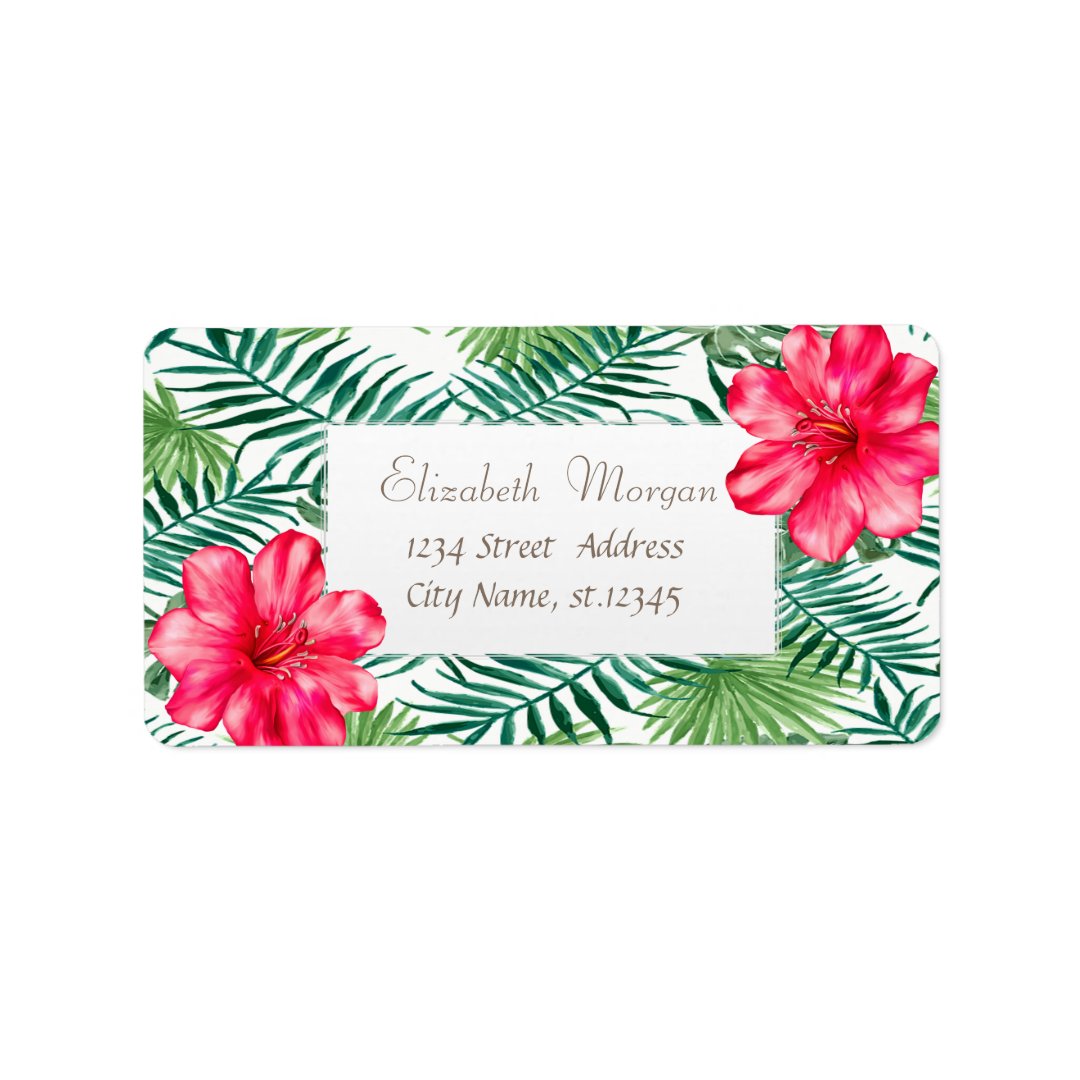 Modern Tropical Palm Leaves,Tropical ,Hibiskus Label | Zazzle