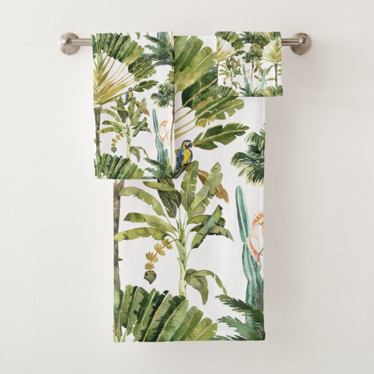 Modern Tropical Palm Tree Pattern Bath Towel Set | Zazzle