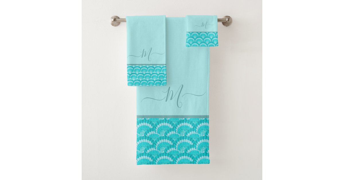 Modern Tropical Teal Turquoise Aqua Blue Seashell Bath Towel Set | Zazzle