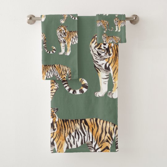 Modern Tropical Watercolor Tigers Wild Pattern Bath Towel Set | Zazzle.com