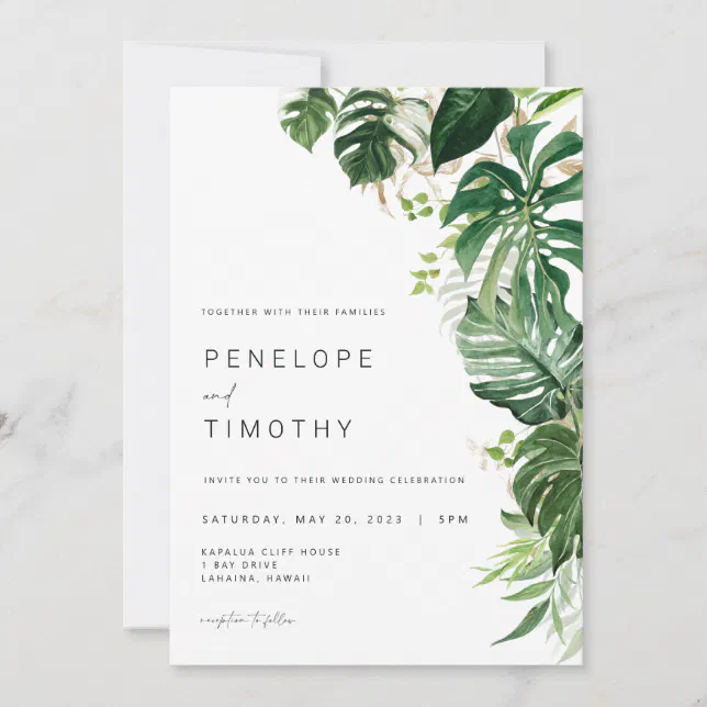 Modern Tropical Wedding Invitation Monstera Leaves | Zazzle