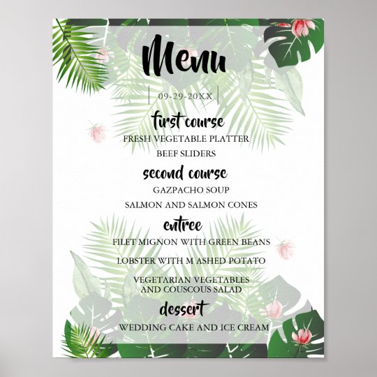 Modern Tropical Wedding Music Festival Menu Poster | Zazzle.com