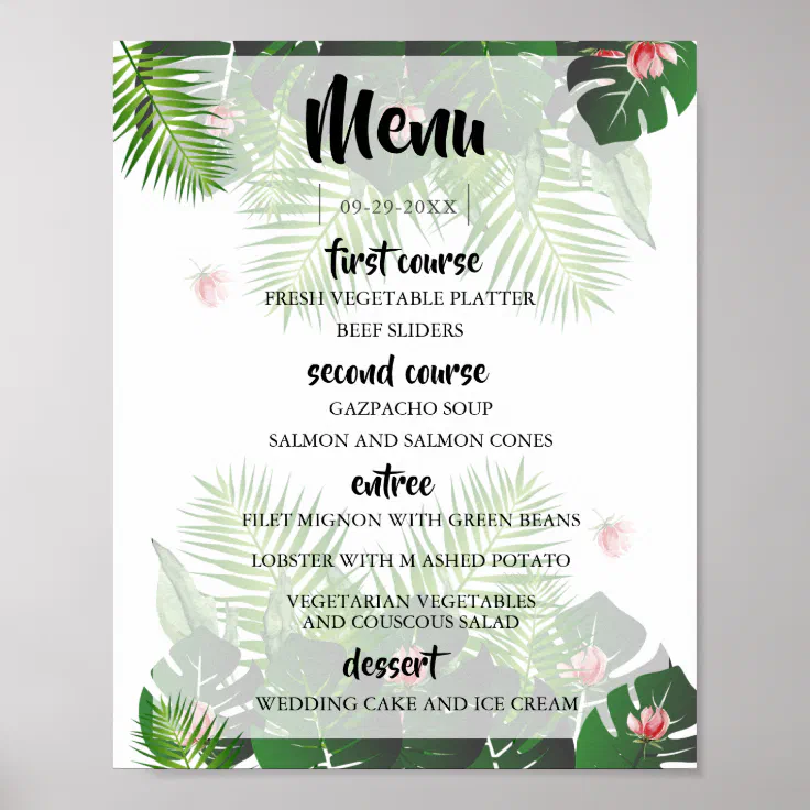 Modern Tropical Wedding Music Festival Menu Poster | Zazzle