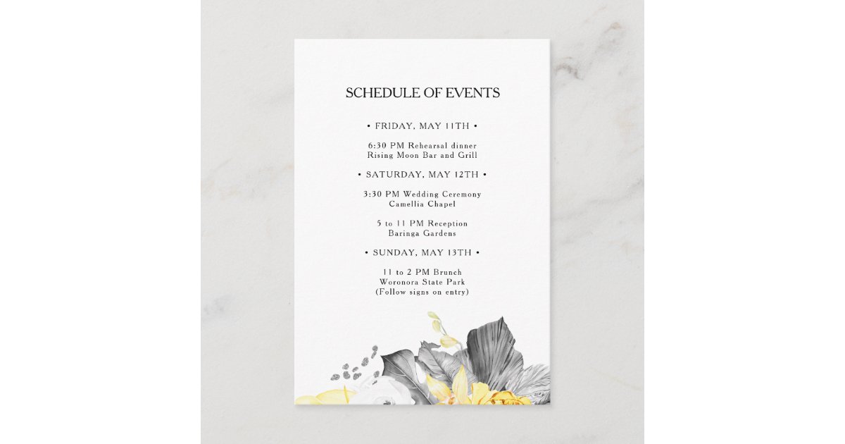 Modern Tropical Wedding Schedule of Events Card | Zazzle