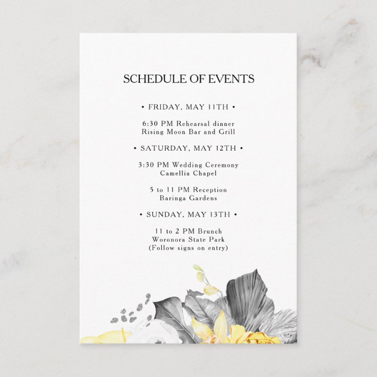 Modern Tropical Wedding Schedule of Events Card | Zazzle