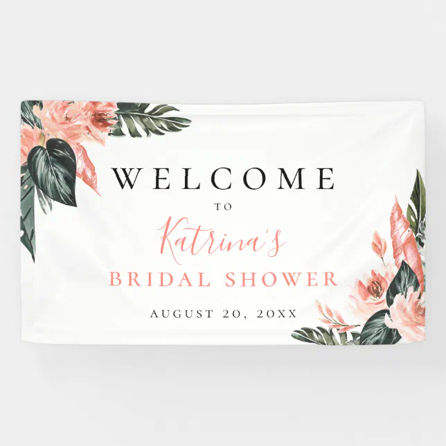Modern Tropics Coral Pink Floral Banner | Zazzle