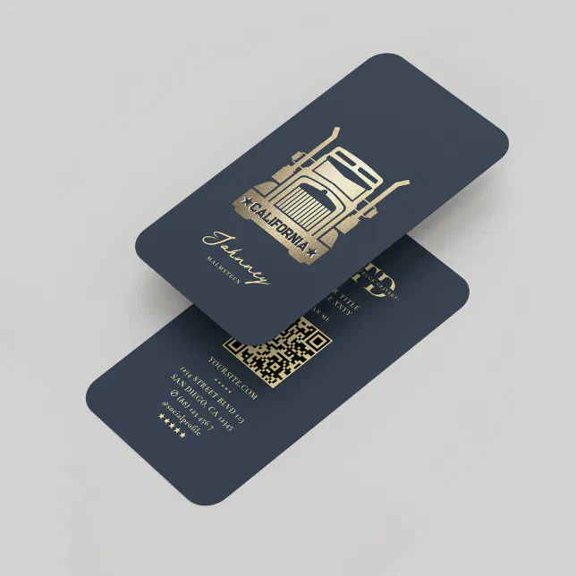 Modern Truck Driver Monogram Elegant Blue Gold Business Card | Zazzle