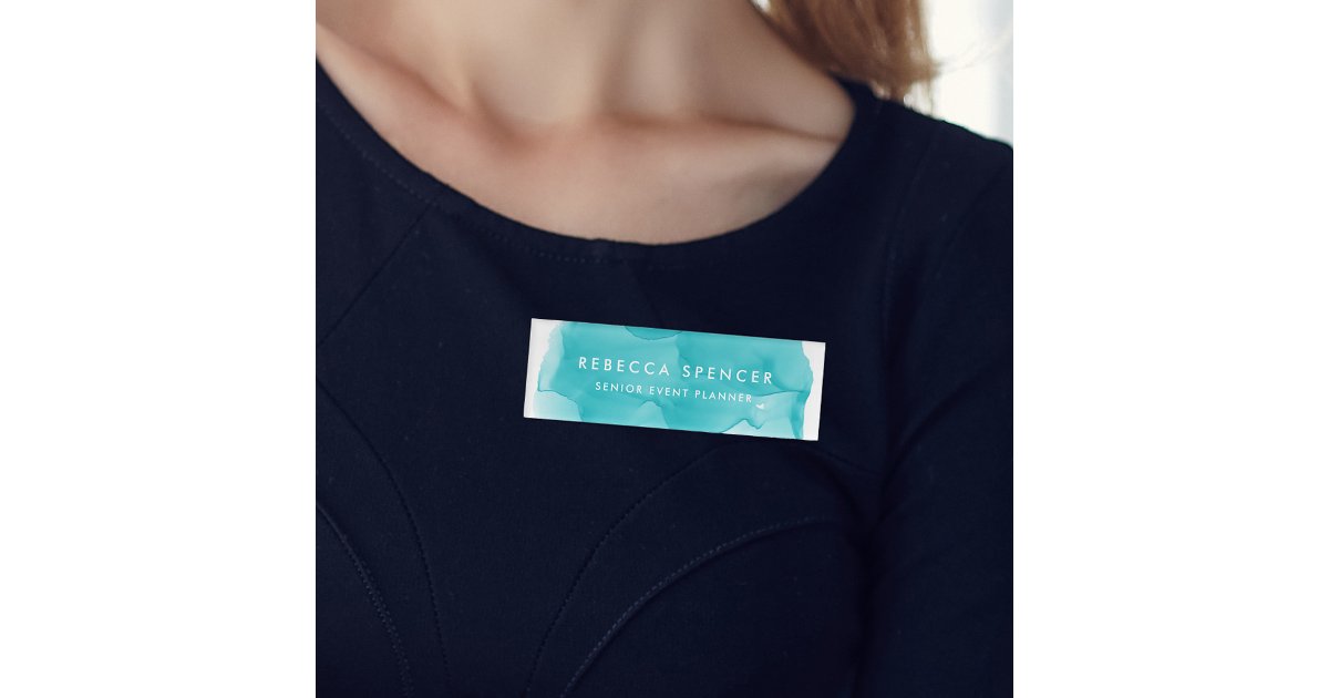 Modern Turquoise Abstract Watercolor Name Tag | Zazzle