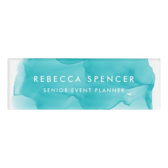 Modern Turquoise Abstract Watercolor Name Tag | Zazzle.com