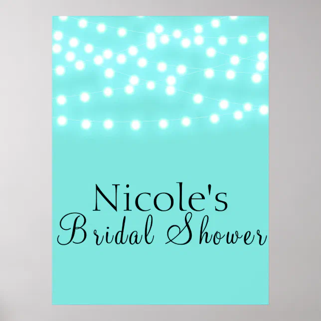 Modern Turquoise Blue & String Lights Welcome Poster | Zazzle