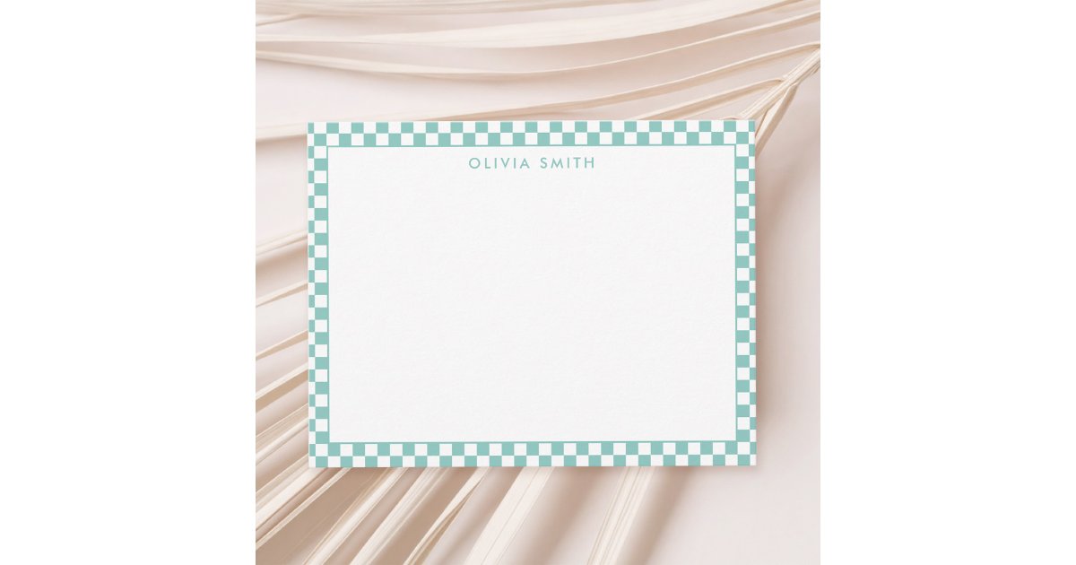 Modern Turquoise Checkered Note Card | Zazzle