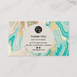 Modern turquoise gold marble logo order thank you business card | Zazzle