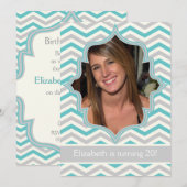 Modern turquoise, grey chevron birthday photo invitation | Zazzle
