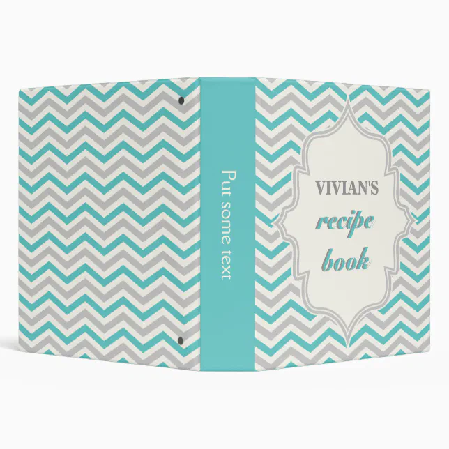 Modern turquoise grey chevron zigzag recipe binder | Zazzle