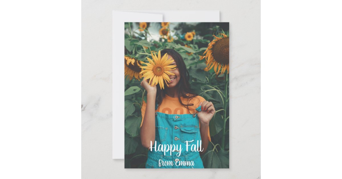Modern turquoise "Happy Fall" Photo Custom Holiday Card | Zazzle