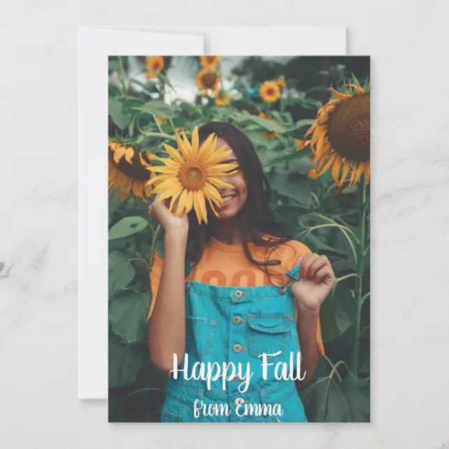 Modern turquoise "Happy Fall" Photo Custom Holiday Card | Zazzle