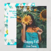 Modern turquoise "Happy Fall" Photo Custom Holiday Card | Zazzle
