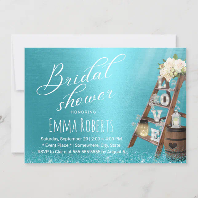 Modern Turquoise Love Wood Ladder Bridal Shower Invitation | Zazzle