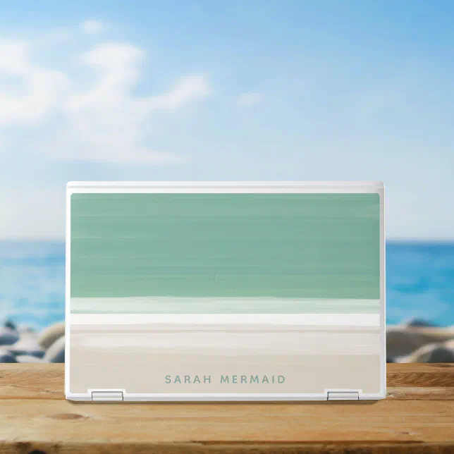 Modern Turquoise Ocean Beach Custom Name HP Laptop Skin | Zazzle