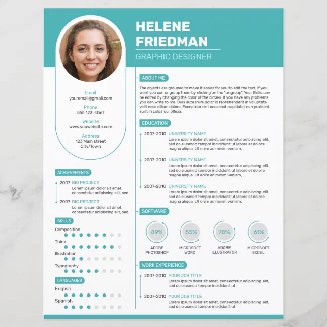 Modern Turquoise Resume, CV - (template) | Zazzle