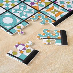 Modern Turquoise Sampler Quilt Jigsaw Puzzle | Zazzle