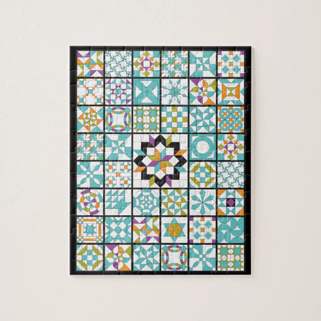 Modern Turquoise Sampler Quilt Jigsaw Puzzle | Zazzle