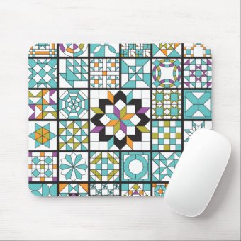 Modern Turquoise Sampler Quilt Mousepad | Zazzle