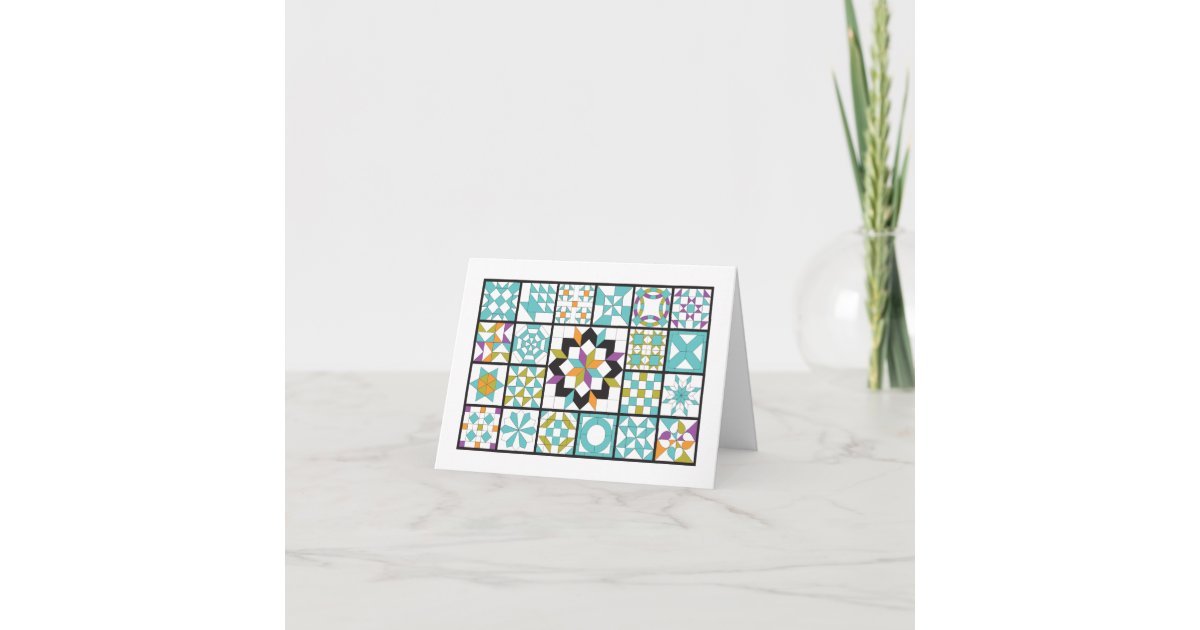 Modern Turquoise Sampler Quilt Note Card | Zazzle