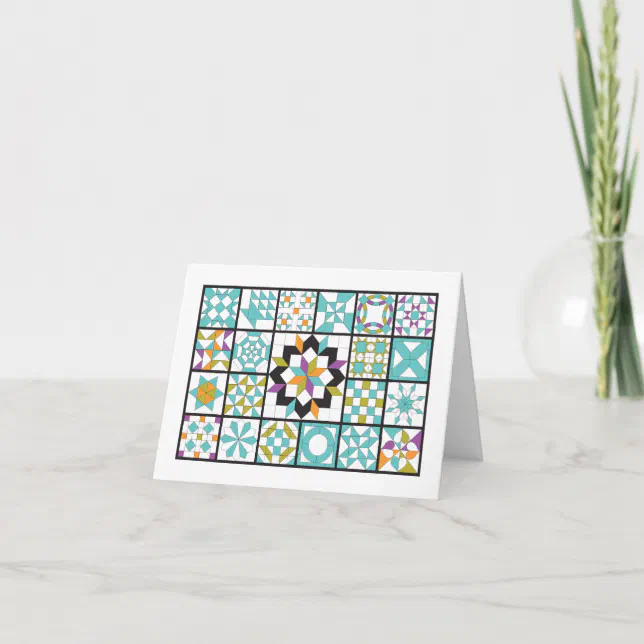 Modern Turquoise Sampler Quilt Note Card | Zazzle