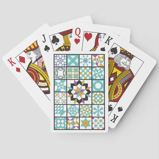 Modern Turquoise Sampler Quilt Playing Cards | Zazzle