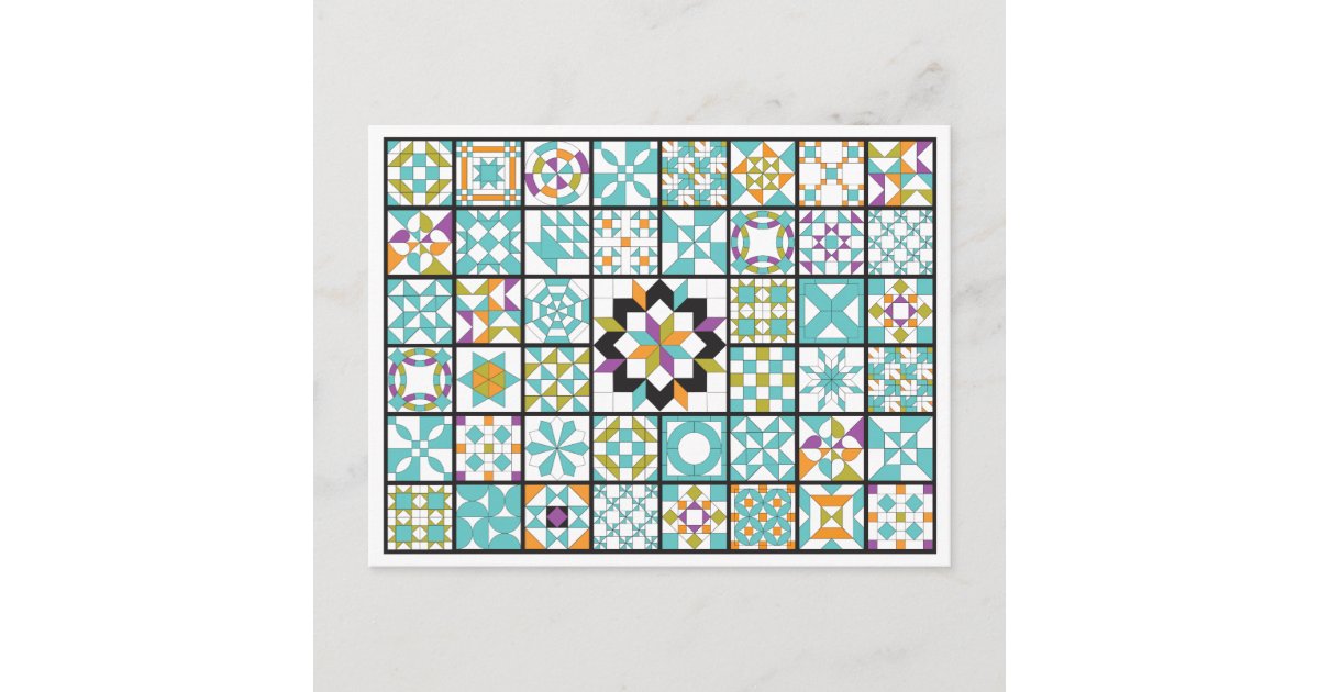Modern Turquoise Sampler Quilt Postcard | Zazzle