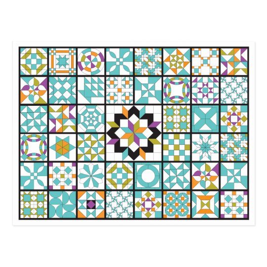 Modern Turquoise Sampler Quilt Postcard | Zazzle.com