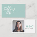Modern Turquoise Social Media Follow Me Photo Business Card | Zazzle