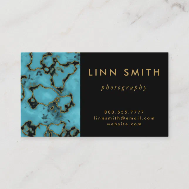 Modern Turquoise Stone Gold and Black Business Card | Zazzle