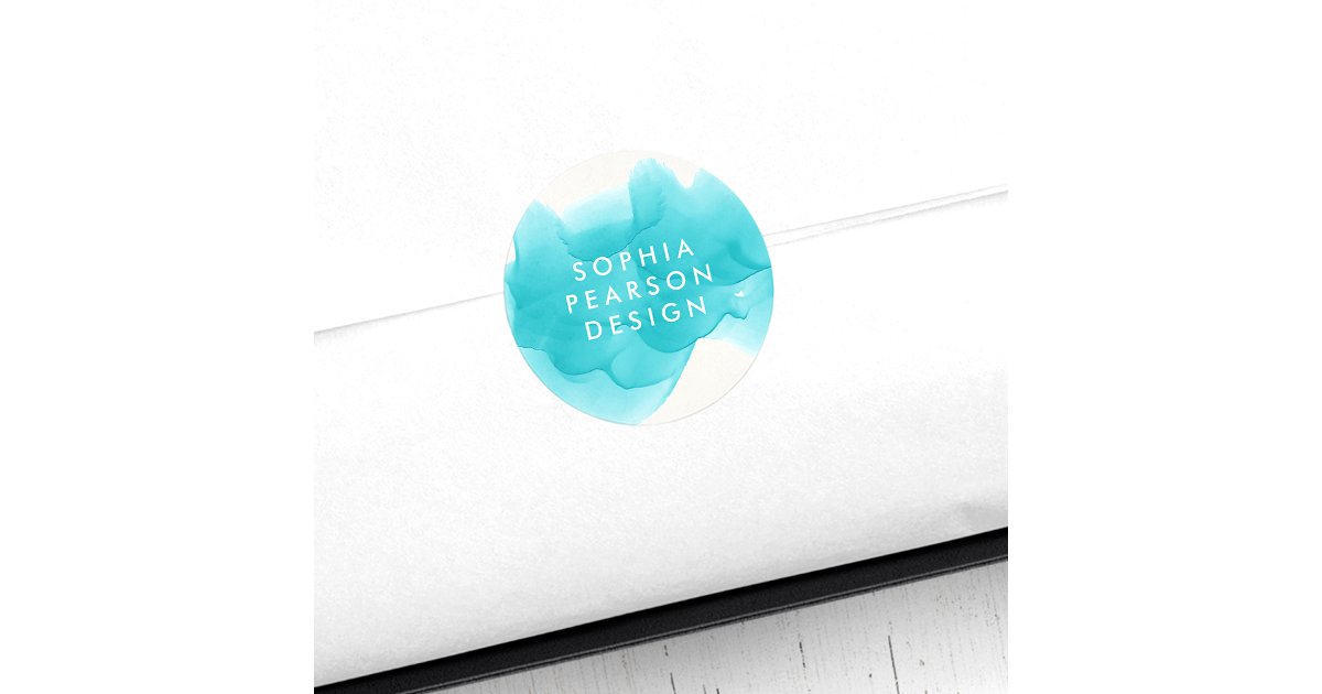 Modern Turquoise Watercolor Blot Classic Round Sticker | Zazzle