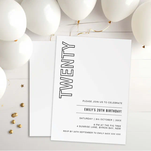 Modern Twenty 20th Birthday Party Invitation | Zazzle