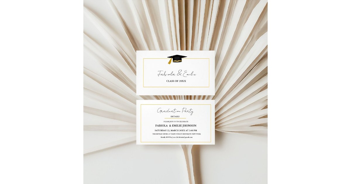 Modern Twin Graduation Name Card Insert Gold Frame | Zazzle