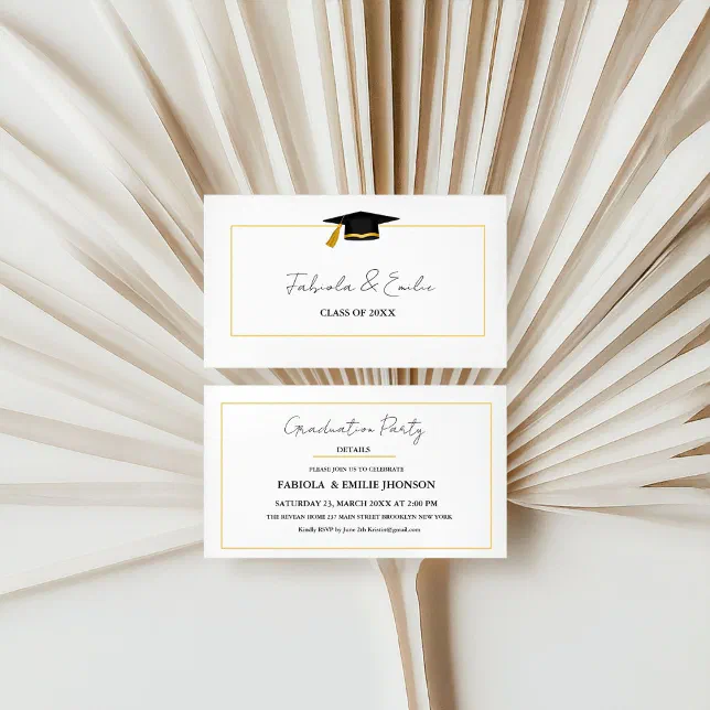 Modern Twin Graduation Name Card Insert Gold Frame | Zazzle